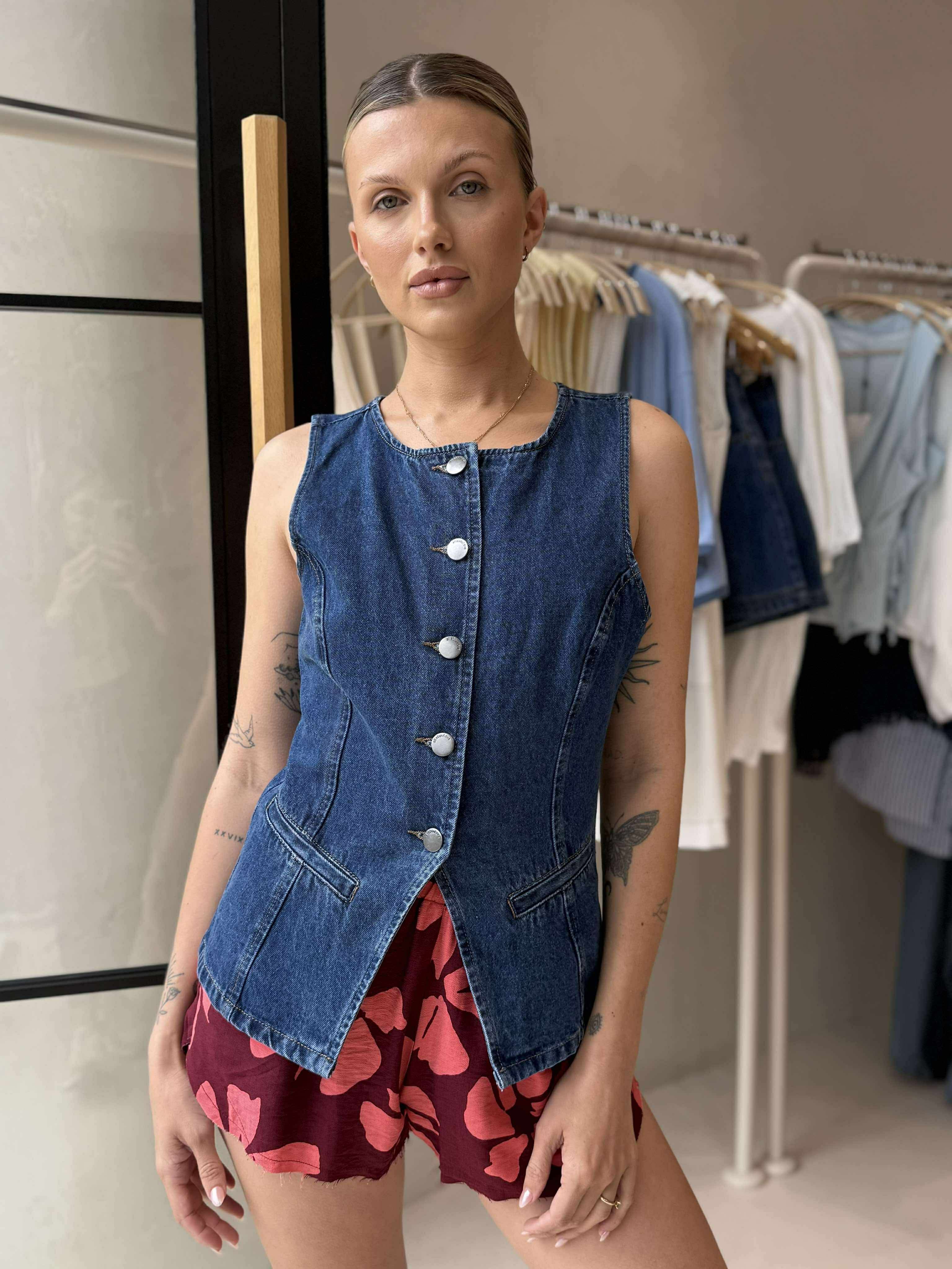 LENA DENIM VEST | ALL ABOUT EVE | FRANKII CLOTHING – Frankii Clothing