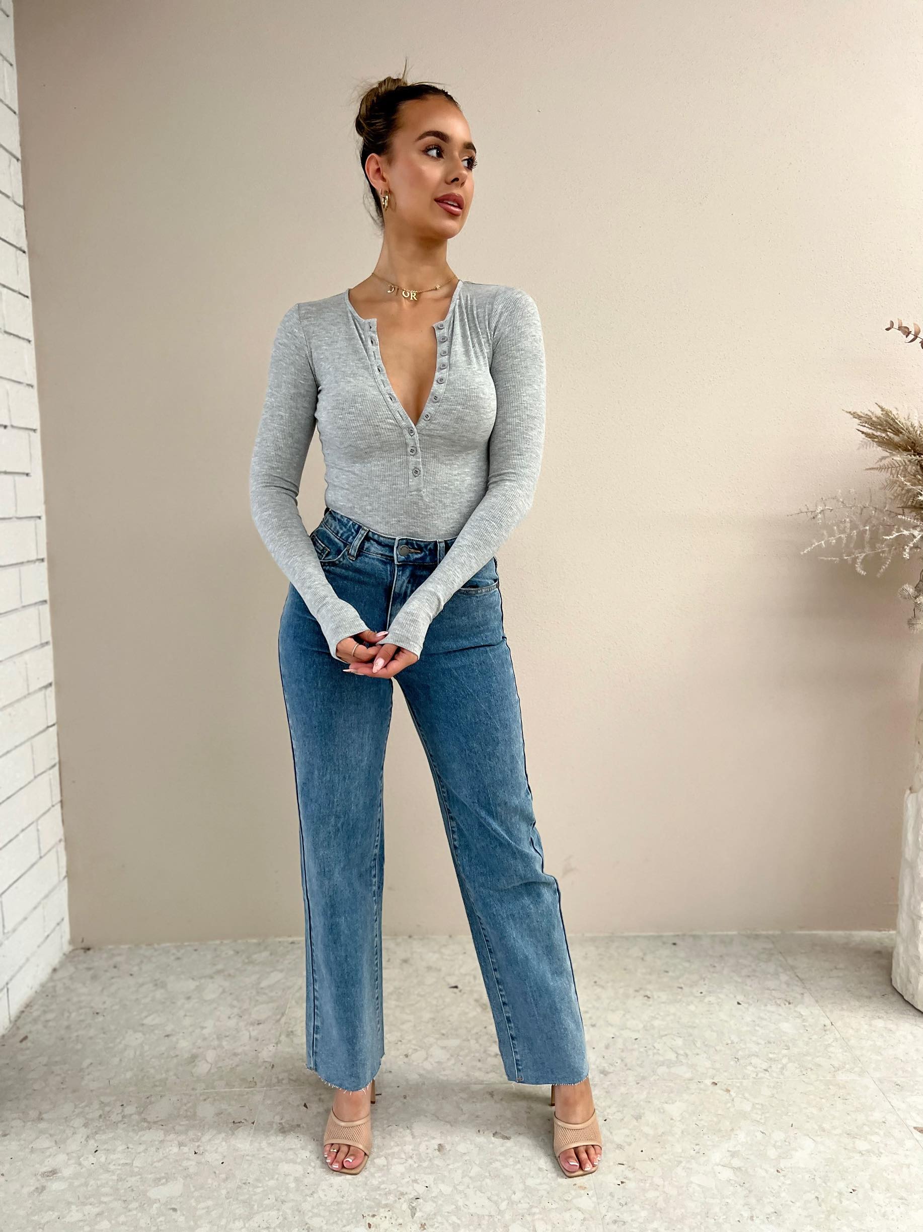 Lara Bodysuit Grey Bodysuit Bayse Frankii Clothing
